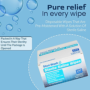 Steri-Wash® Aftercare Piercing Wipes 100 Count - Sterile Saline Solution for Gentle and Convenient Piercing Cleansing for Nose, Ear, Belly, Lips - Cleanses, Sanitizes and Soothes Skin Irritations