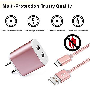 Wall Charger, Micro USB Cable, 2.1A Dual Port USB Wall Charger Cube Fast Charging Block with 2Pack 6ft Android Charging Cord for Samsung Galaxy S6 S7 Edge M10 J8 J7 J6 J5 J4 J3, LG G3 G4 K50 K40 K20