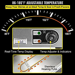 110V Electric Countertop Food Warmer - 6 Pan x 1/2 GN, Commercial Food Steam Table with 6-Inch Deep Pans, Food Grade Stainless Steel, 1500W, 66 Quart Capacity, Tempered Glass Shield