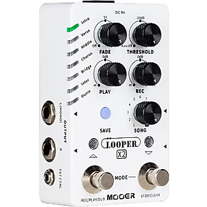 MOOER Looper X2 Stereo Electric Guitar Loop Pedal, Bass Guitar Looper Pedal, Acoustic Guitar Looper Pedal with 11 Banks, 300 Minutes, 77 save slots, Fade Out Function for practice and live show
