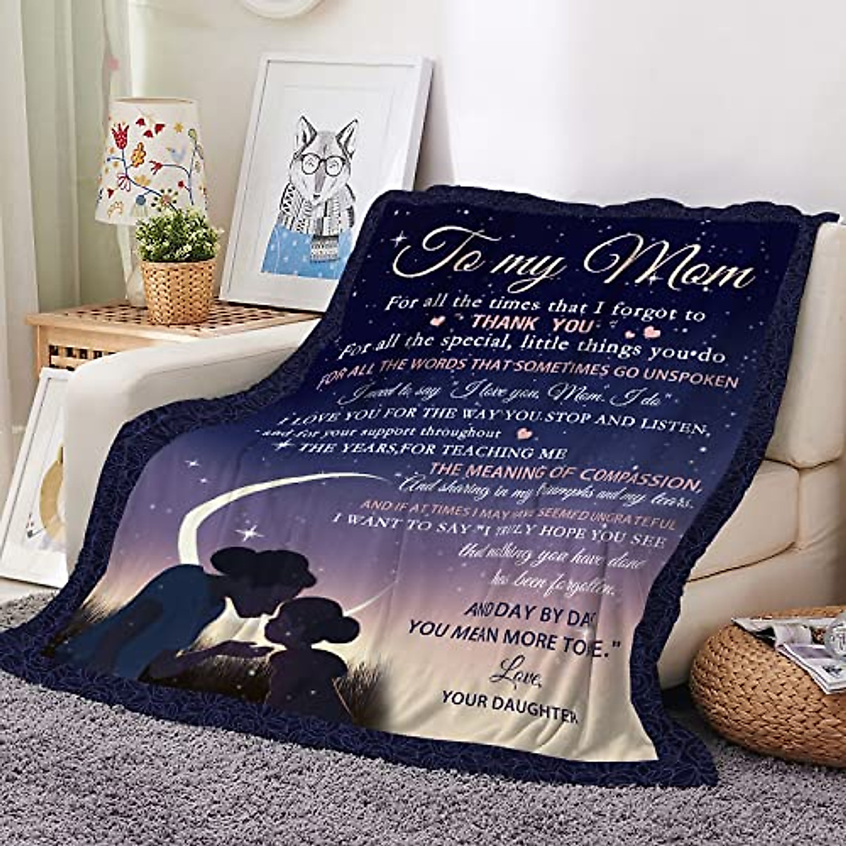 Joyloce to My Mom Blanket from Daughter - Meaningful Gifts for Mom 60"x50", Fleece Throw Blankets Birthday Gifts for Women - Mom Gifts Ideas from Kids for Her Birthday, Mothers Day or Christmas