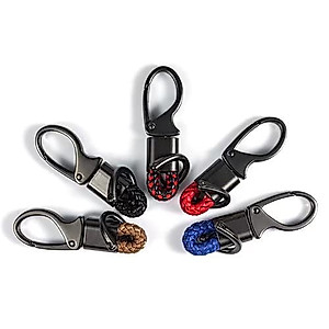 Car Keychain Accessories Leather Holder Keyfob Sturdy Metal Carabiner Key Chains for Women and Men (Black, Black), Black 2, Medium, YSK-350