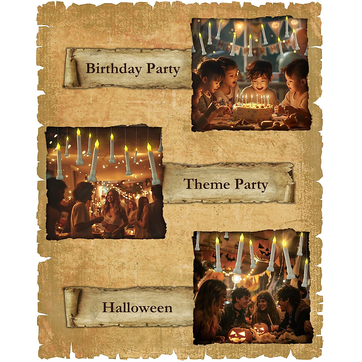 Amagic Batteries Included Floating Candles with Wand Remote, 12pcs Flickering Warm Light Flameless Taper Candles, Magic Hanging Candles with Base for Birthday Party, Halloween Decorations