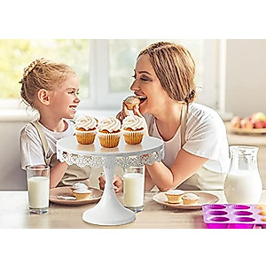TRSPCWR White Cake Stand 10in , Metal Dessert Display Stands Cupcake Holder, Decor for Wedding, Birthday, Party, Round