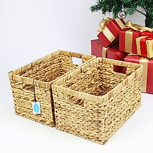 Casaphoria large Square Irregular Hyacinth Storage Baskets Natural Hand Woven Water Hyacinth Basket Durable Trapezoid Sundries Baskets with Built-in Wooden Handles Funnel Basket，2-Pack