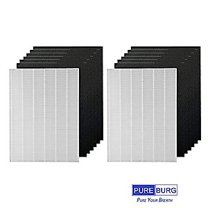 PUREBURG Replacement True HEPA Filter Set Compatible with Winix 115115, Filter A,9800 5300 6300 5300-2 6300-2 P300 C535 5000b 5000 5500 Plasma Wave WAC5300 WAC5500 WAC6300,H13 Activated carbon,2-Pack
