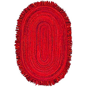 Safavieh Braided Collection Area Rug - 4' x 6' Oval, Red, Handmade Boho Fringe Reversible Cotton, Ideal for High Traffic Areas in Living Room, Bedroom (BRD451P)