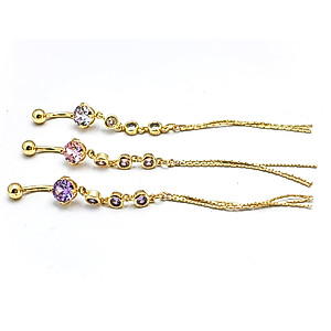 JAJAFOOK Surgical Steel Cubic Zirconia Long Dangle Navel Ring Sexy Body Piercing Belly Button