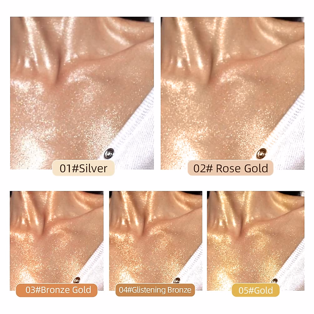 40ml Body Shimmer Oil,Face and Body Liquid Luminizer,Smooth Body Shimmer Oil For Sunshine Bath, Waterproof Moisturizing Light Shimmer Glow Illuminator,Liquid Highlighter Makeup,Makeup Brush Include (4#-Glistening Bronze)