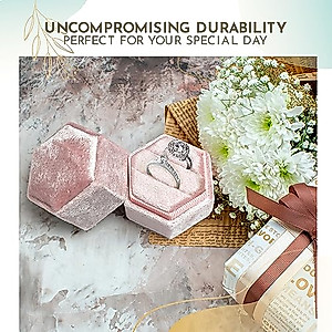 NEUTA Velvet Ring Box - Pink - 2 Slot Exquisite Wedding Ring Bearer Box - Gorgeous Hexagon Wedding Ring Box with Detachable Lid for Proposal, Engagement, Wedding, Ceremony, Storage & Safe Keeping…
