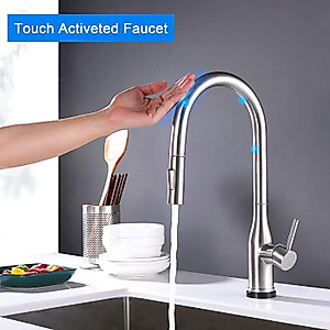 Touchless Kitchen Faucet,Touch Faucet for Kitchen Sink with Pull Down Sprayer, Kitchen Sink Faucets with Pull Out Sprayer,Brushed Nickel Stainless Steel Kitchen Faucets