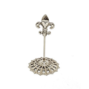 Fleur di lis Place Card Holder Table Card/Number Holder Recipe Holder Filigree Design Base Silver Color Solid Brass 6" High Set of 6