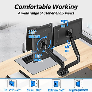 MOUNTUP Dual Monitor Mount Fits 13''-39'' Screen, Ultrawide Dual Monitor Desk Mount Hold 4.4-33 lbs, Adjustable Gas Spring Double Monitor Arms, Computer Monitor Stand with USB, VESA Monitor Bracket
