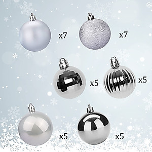 Lulu Home Christmas Ball Ornaments, 34 Ct 1.57" Pre-Strung Hanging Ornament Decorations, Xmas Shatterproof Plastic Balls for Holiday Party Wreath Garlands Trees, Silver