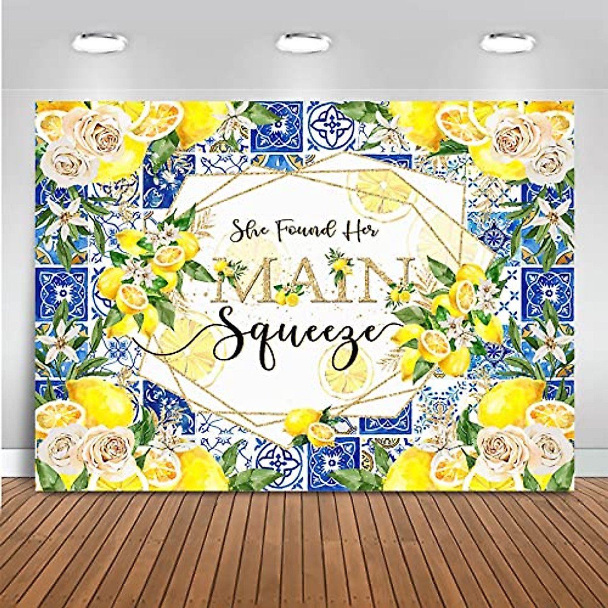 Mocsicka She Found Her Main Squeeze Bridal Shower Backdrop, Citrus Lemon Bridal Shower Party Decorations, Lemonade Bachelorette Party Banner, Boho Floral Lemon Bride Background (7x5ft (82x60 inch))