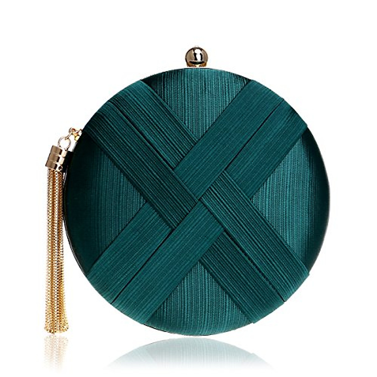 CUCTACBCT Satin Round Clutch Purses for Women Evening Bags Wedding Party Purse Bridal Night Out Handbags,Dark Green