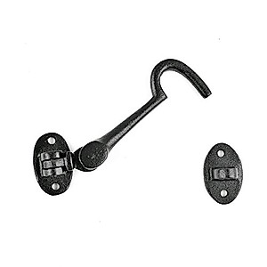 Renovators Supply Manufacturing Door Latch Lock 4.5 in. Black Wrought Iron Swivel Style Hook and Eye Latch for Door with Mounting Hardware