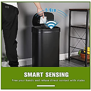 Kitchen Trash Can 13.2 Gallon Garbage Can with Odor Control System, Automatic Touch Motion Sensor Trash bin with Lid, Stainless Steel Silent Waste Bin for Home Office Bedroom, 50 Liter (Black)
