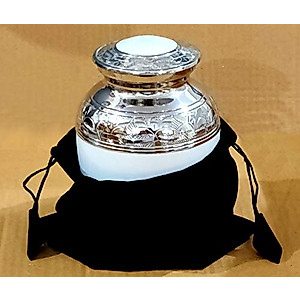 eSplanade Cremation Urn Memorial Container Jar Pot | Metal Burial Urns | Keepsake for Ashes | Brass - White - 6" Inches (Medium)