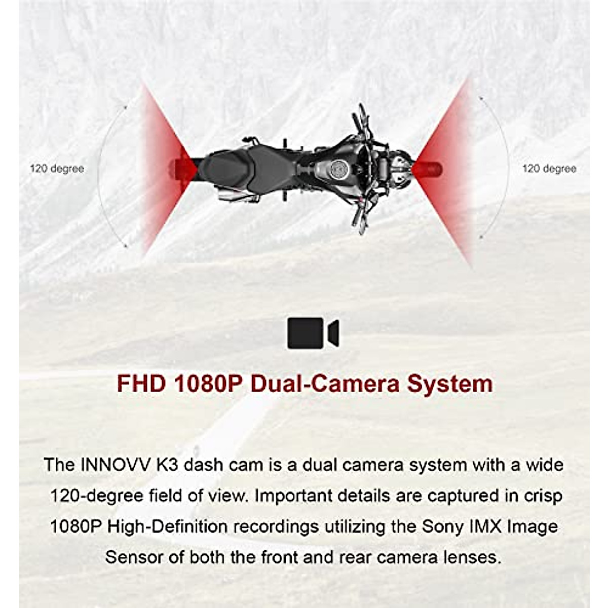 INNOVV K3 Dual Channel Motorcyle Motocam with WiFi, GPS, Parking Mode and IP67 Water-Resistant (microSD Card not Included)