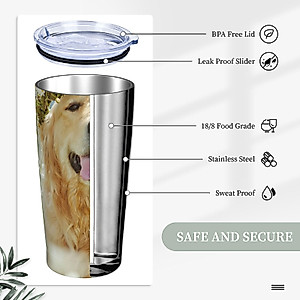 EVANEM 20 Oz Stainless Steel Tumbler With Straw Cleaner Dogs With Flowers Printed Insulated Cup Travel Coffee Mug Vacuum Insulated Tumblers For Home Office