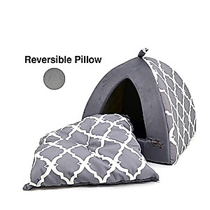 Pet Tent-Soft Bed for Dog and Cat by Best Pet Supplies - Gray Lattice, 16" x 16" x H:14"