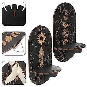 Ipetboom 2pcs Wooden Black Crystal Display Shelf Magical Boho Hand Shelf Witch Wooden Hanging Rustic Crystal Holder Stand Rack for Crystals Stone Essential Oil