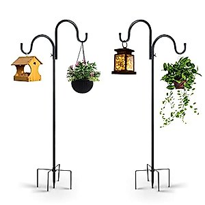 KENNEDICH Double Shepherds Hooks 2 Pack Bird Feeder Holder 63"/47"/32" Adjustable, Heavy Duty Outdoor Hummingbird Feeder Stand Pole Shepherd Hooks for Hanging Plant Baskets,Lanterns,Wedding Decor