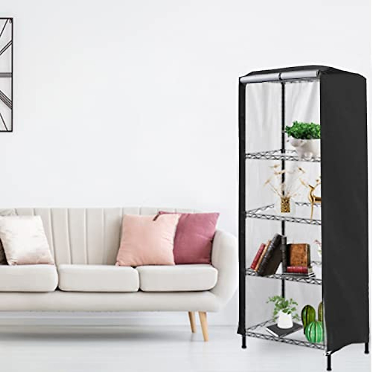 Sealcover Storage Shelf Wire Shelving Cover, High Density Waterproof and Dustproof Wire Rack Cover, 28 * 23 * 64in, Black Storage Rack Covers.