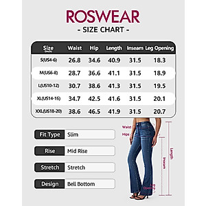 roswear Womens Mid Waist Bell Bottom Stretchy Flare Jeans Pants White Small