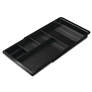 mDesign Adjustable, Expandable Divided Office Desk Drawer Organizer Tray for Office Supplies, Gel Pens, Pencils, Markers, Tape, Erasers, Paperclips, Staples - 7 Compartments, 1.25" High - Black