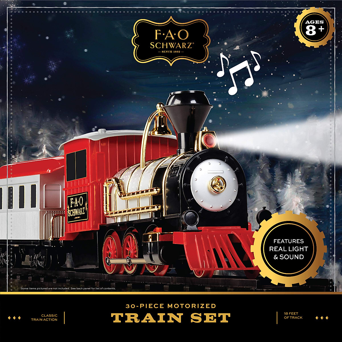 FAO Schwarz 1006832 Classic Motorized Train Set, Complete Toy Set with Engine, Cargo, 18' of Modular Tracks, Red/Black, Pack of 30