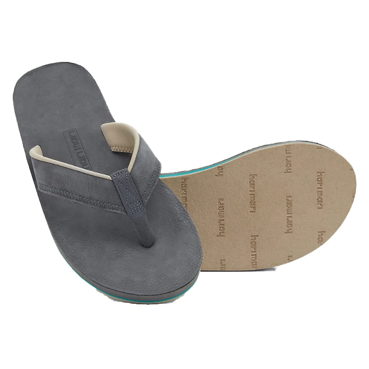 Hari Mari Pier Flip Flops for Men - Premium Rubber Sole, Leather Strap with Memory Foam - Water-Resistant Comfortable Beach Sandals- Slate, Size 8