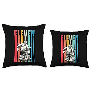 Retro Style Ice Hockey Birthday Party Supplies Retro 11 Year Old Ice Hockey Goalie 11th Birthday Party Throw Pillow, 16x16, Multicolor