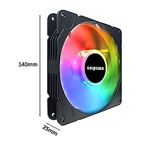corpuwn 3 Pack 140mm ARGB Case Fans Nine-Blade High Airflow PWM Computer Cooling Fan Sealed Bearing 3-Pin Customizable LED Fans with Hub＆Rubber dampening