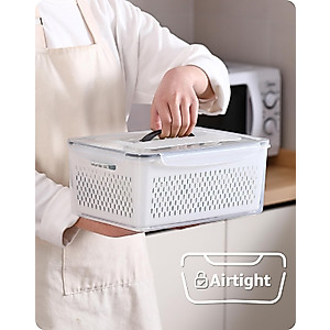 Large Produce Saver with Removable Colander and Handle, Vegetable Storage Keeper Airtight Leakproof Keep Fresh Longer Lettuce Containers BPA-FREE Big Size Veggies Banana Fruit Preserver 14 Cup/3.3L