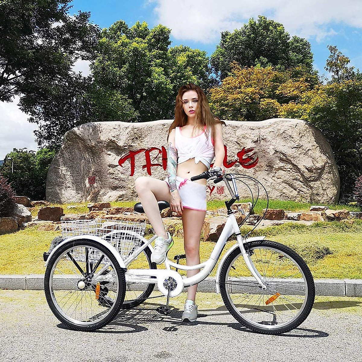 JEI-MEN Adult Tricycle Bike 1/7 Speed 3-Wheel for Shopping W/Installation Tools Three-Wheeled Bicycle for Men and Women