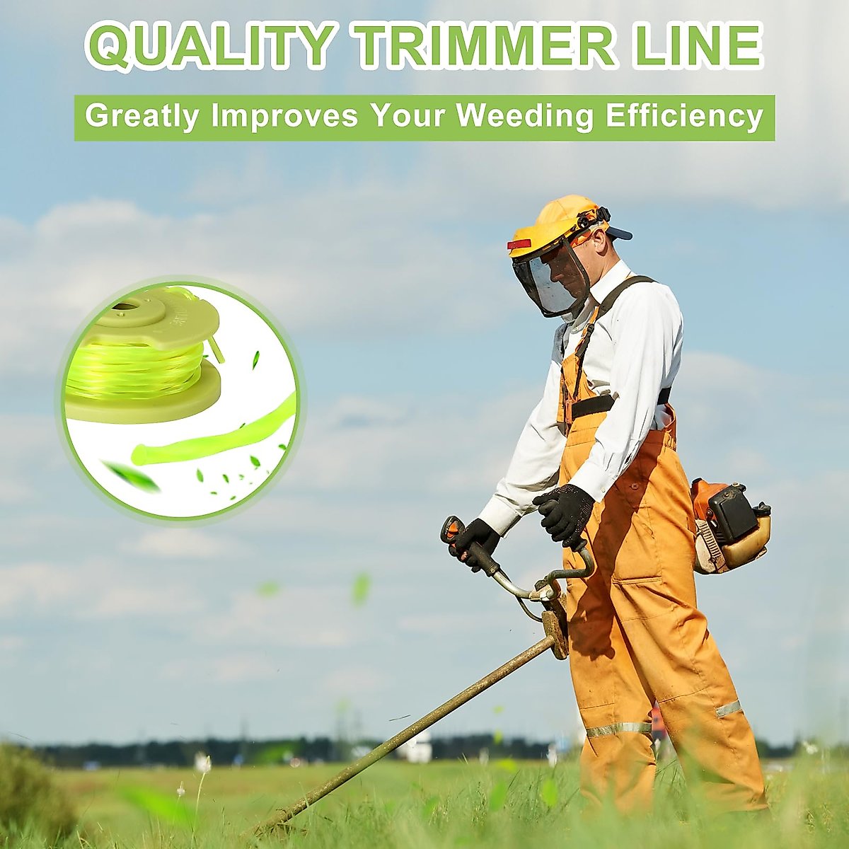 Hiboom 30 Pcs String Trimmer Line Weed Wacker String AC80RL3 Weed Rope String Twisted Weed Whip String and 6 Pcs Trimmer Cap Cover Compatible with Ryobi 18V 24V 40V Cordless Trimmers, 11 ft