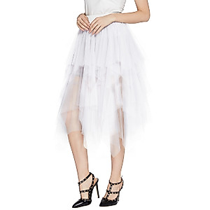 Urban CoCo Women's Sheer Tutu Skirt Tulle Mesh Layered Midi Skirt (M, White-2)