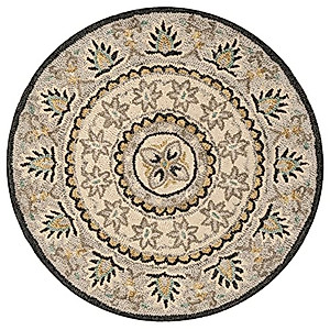 Safavieh Novelty Collection 3' Round Ivory/Grey NOV606F Handmade Boho Floral Premium Wool Entryway Foyer Living Room Bedroom Kitchen Area Rug