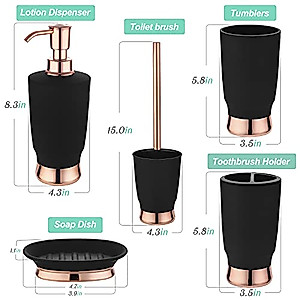 HWBKA 5 Pcs Matte Black Bathroom Accessories Set Complete,Bathroom Soap Dispenser Set with Toothbrush Holder,Toothbrush Cup,Soap Dish, Toilet Brush with Holder