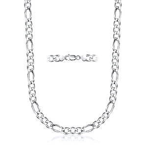 PORI JEWELERS 925 Sterling Silver Figaro Chain Necklace - 4mm - 10.5mm - Made in Italy (30, 8.5MM)