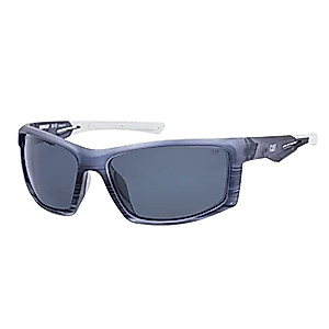 Caterpillar Men's CTS-8015 Polarized Wrap Sunglasses, Matte Navy/Crystal Fade, 62 mm