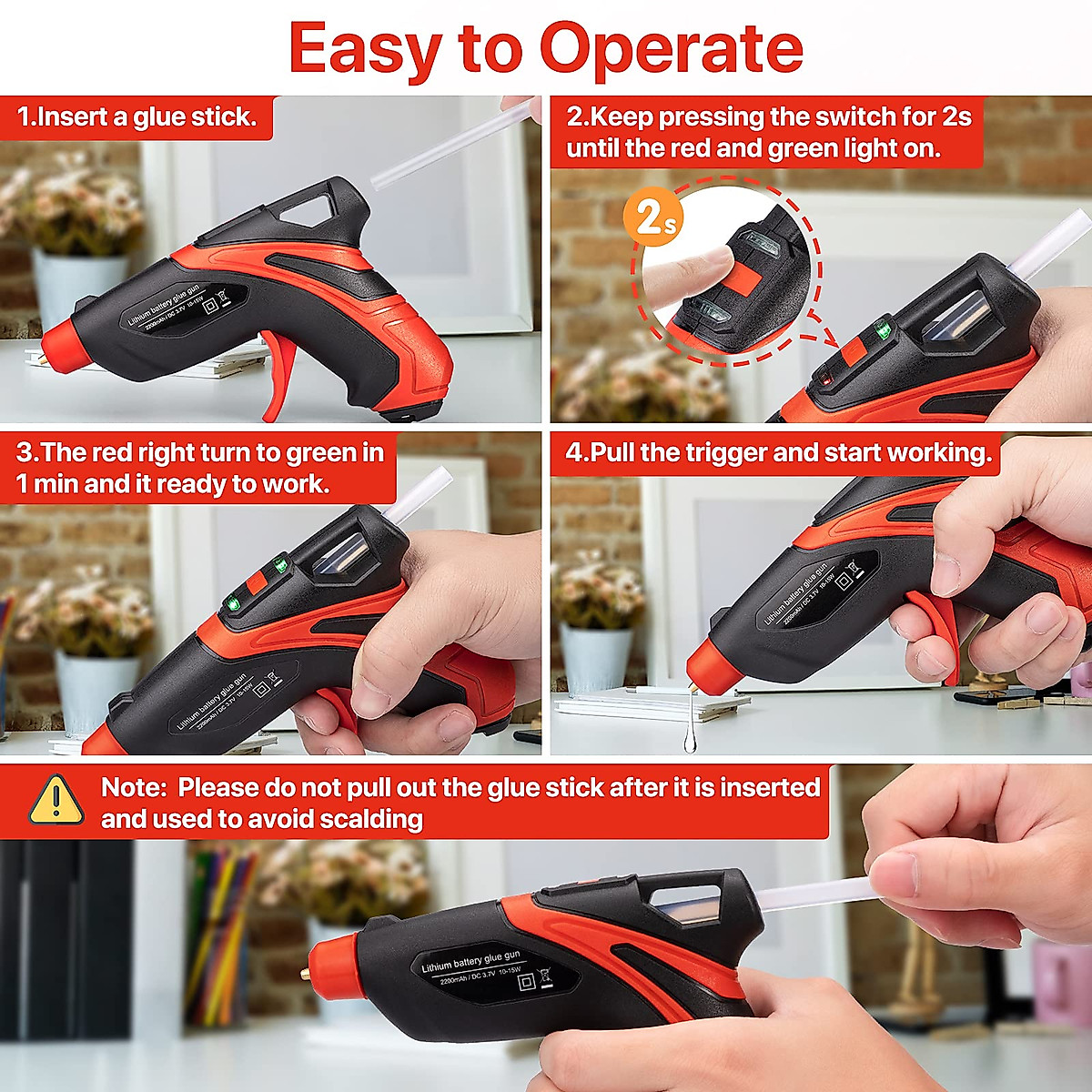 Cordless Hot Glue Gun, Calaytaly Rechargeable Fast Preheating Glue Gun Kit with 30PCS Glue Sticks (7mmx150mm), Automatic Power-Off System Hot Melt glue gun for Art, Crafts, Quick Repairs, DIY & Xmas