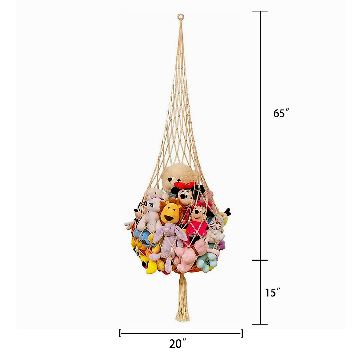 Stuffed Animal Net Large Toy Hammock Macrame Plush Toy Display with One Hook for Corners, Walls and Ceiling Hanging Net Stuff Animal Storage for Kid Room Bedroom Playroom (Beige)