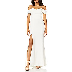 Dress the Population Women's Logan Off Shoulder Sweetheart Bodycon Long Gown Dress w Slit Dress, Off White, XXL