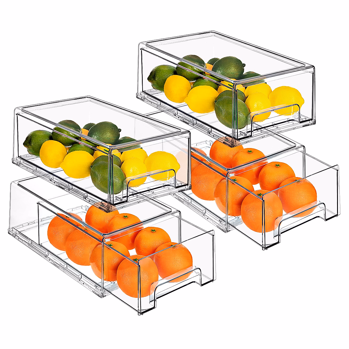 Sorbus Clear Stackable Fridge Drawer Bins - Pull Out Refrigerator Organizer Containers for Kitchen Storage (4 Pack | Medium)