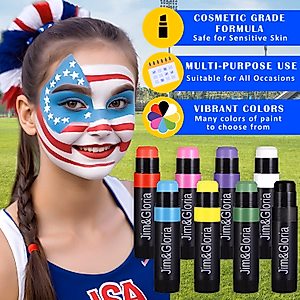 Jim&Gloria Water-Resistant Eye Black Stick Face & Body Paint Markers Makeup, Athletes Football Drip Baseball Softball Lacrosse Sports Stuff Gear, Game Accessories Gift, Eyeblack Painting Kit 8 Colors