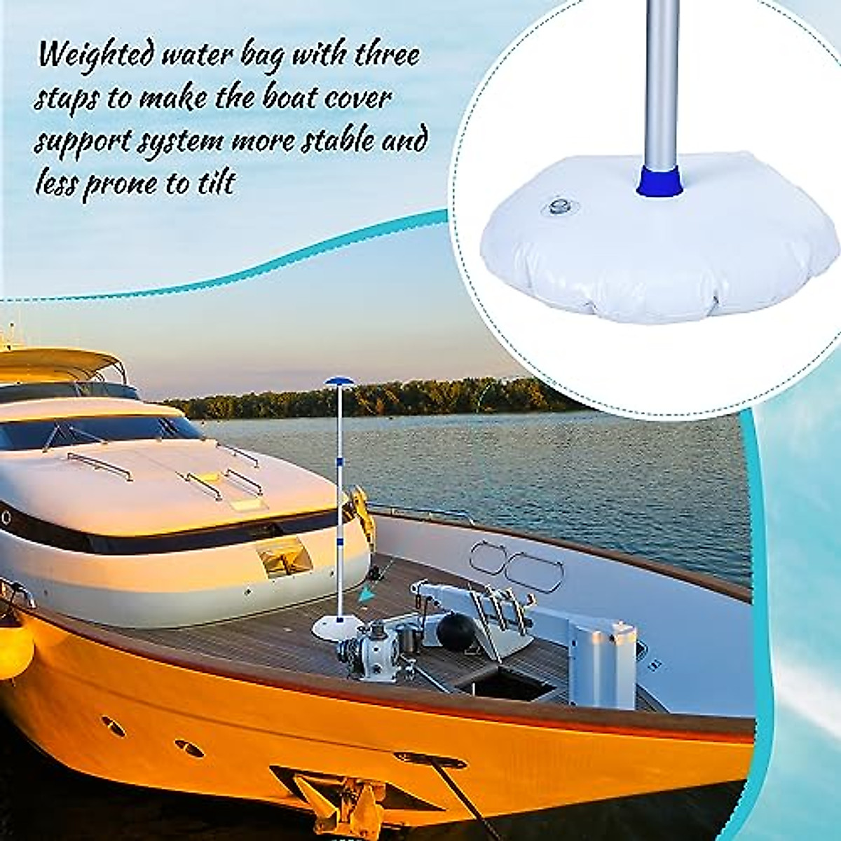 Datanly 20 Pcs Boat Cover Support System Include 4 Pcs Telescopic Adjustable Height Aluminum Boat Cover Support Poles 12 Pcs Webbing Straps 4 Pcs Weight Bag Hull Boat Jon Boat Accessories, Blue