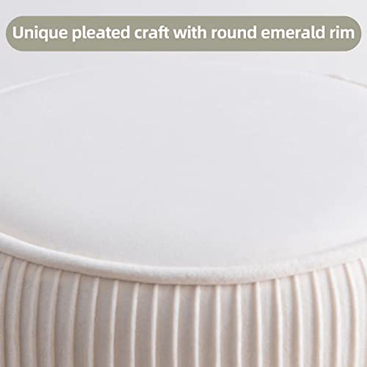 GERANT Multifunctional Vanity Stool,Modern Vanity Stools for Makeup Room,Velvet Round Ottoman Footrest Stool with Metal Legs, Upholstered Pleated Vanity Chair Stool for Living Room,Office(Beige)